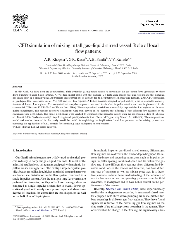 Pdf Cfd Simulation Of Mixing In Tall Gas Liquid Stirred Vessel Role