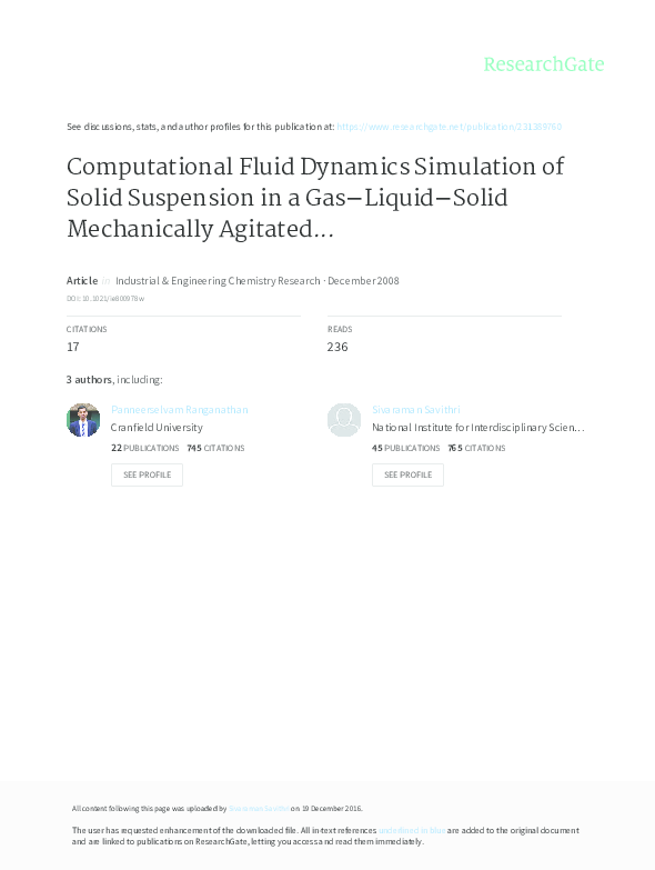 Pdf Computational Fluid Dynamics Simulation Of Solid Suspension In A