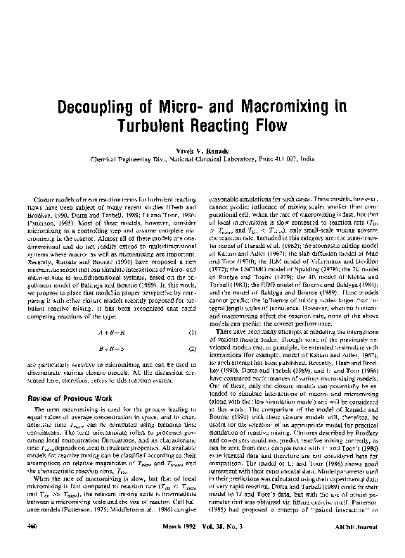(PDF) Decoupling of micro- and macromixing in turbulent reacting flow