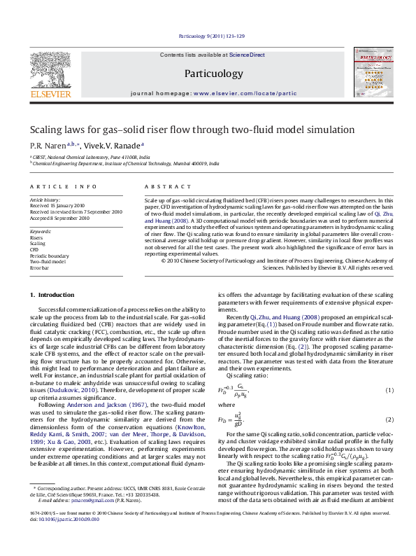 (PDF) Scaling laws for gas–solid riser flow through two-fluid model ...