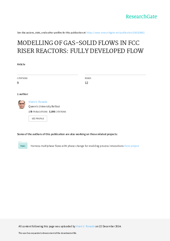 (PDF) Modelling of Gas-Solid Flows in FCC Riser Reactors: Fully Developed Flow