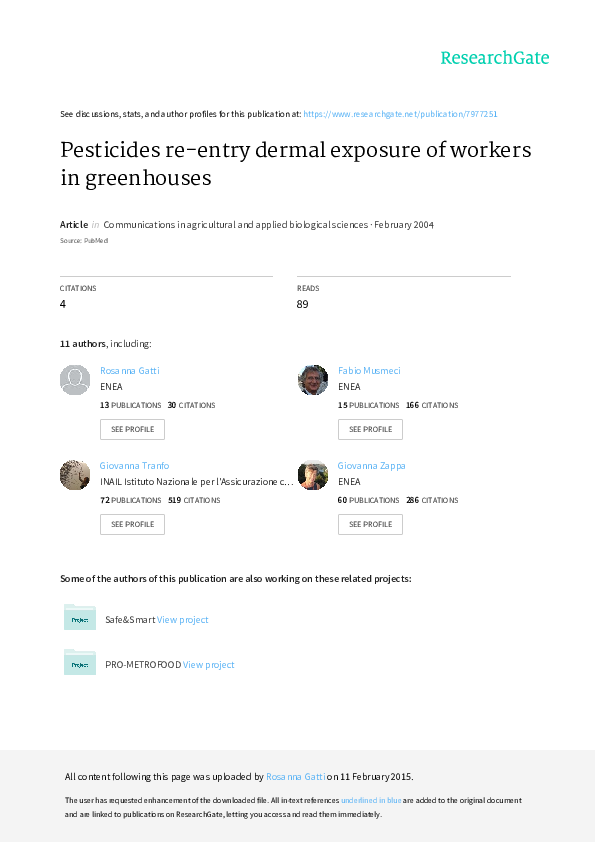 (PDF) Pesticides re-entry dermal exposure of workers in greenhouses