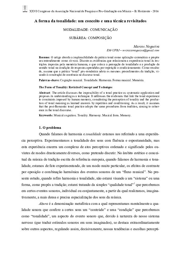 (PDF) The form of tonality: Revisited concept and technique