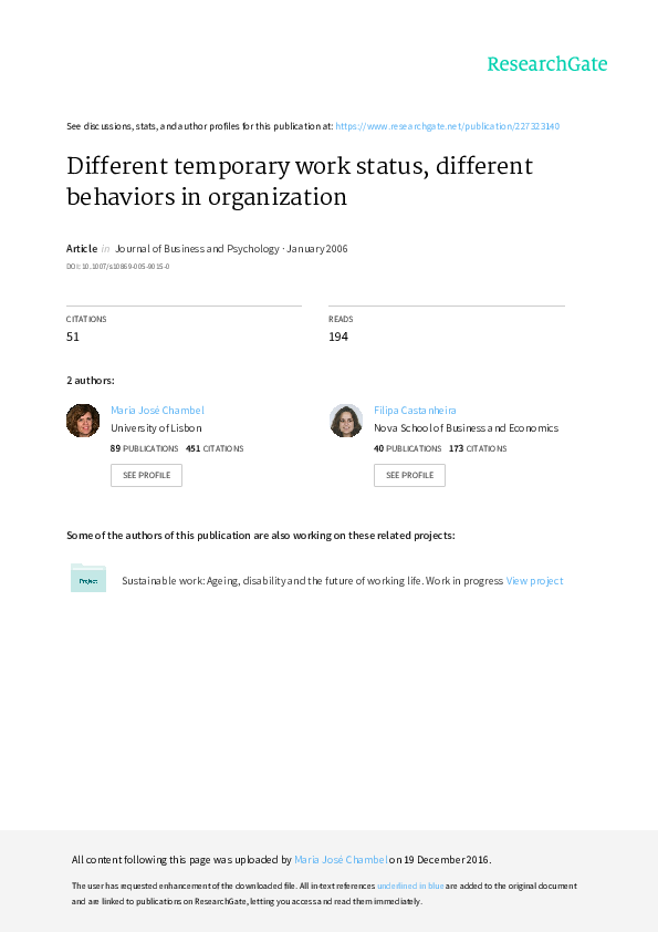 (PDF) Different temporary work status, different behaviors in organization