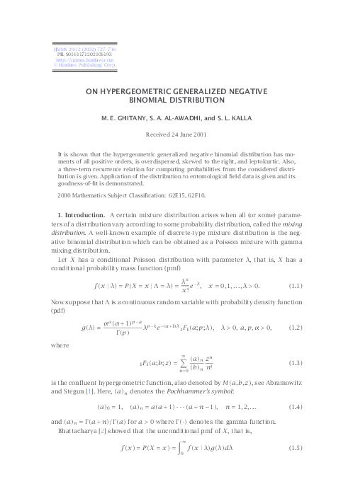 (PDF) On hypergeometric generalized negative binomial distribution