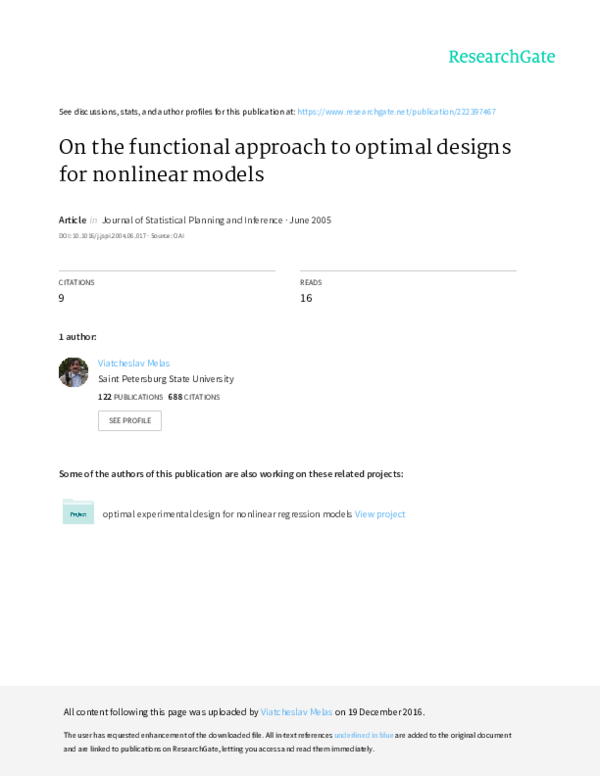 (PDF) On the functional approach to optimal designs for nonlinear models