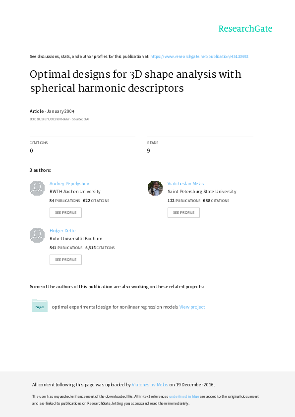 (PDF) Optimal designs for 3D shape analysis with spherical harmonic ...