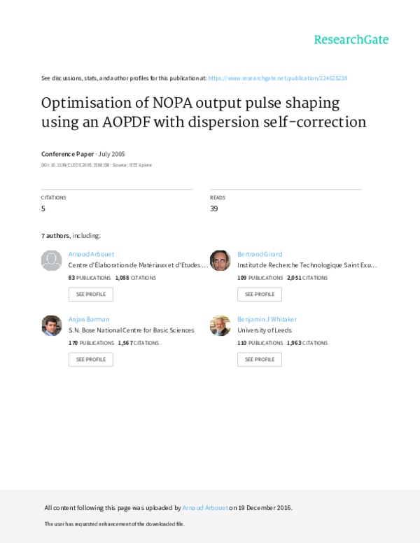 Pdf Optimisation Of Nopa Output Pulse Shaping Using An Aopdf With Dispersion Self Correction