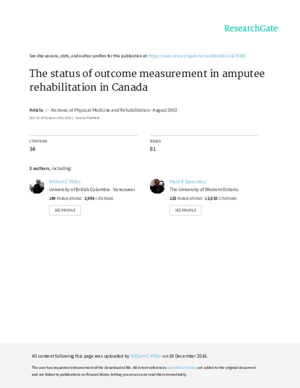 (PDF) The status of outcome measurement in amputee rehabilitation in Canada