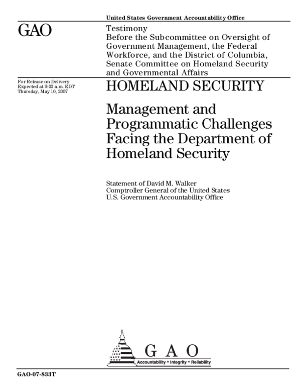 (PDF) HOMELAND SECURITY Management and Programmatic Challenges