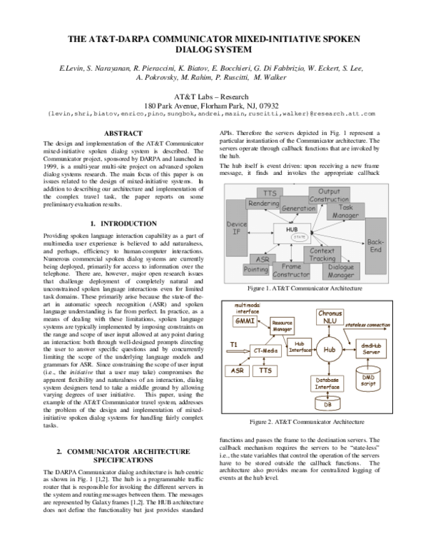 (PDF) The AT&T-DARPA Communicator mixed-initiative spoken dialog system