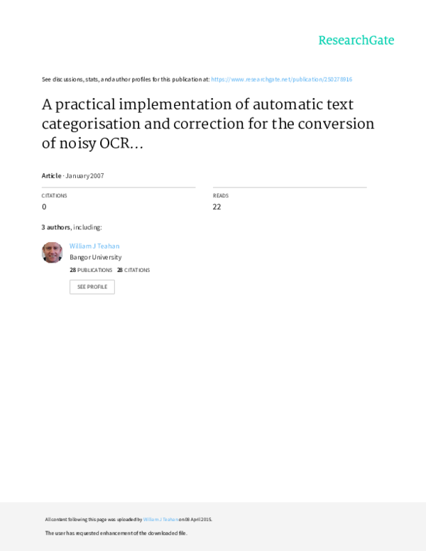 (PDF) A practical implementation of automatic text categorisation and correction for the ...