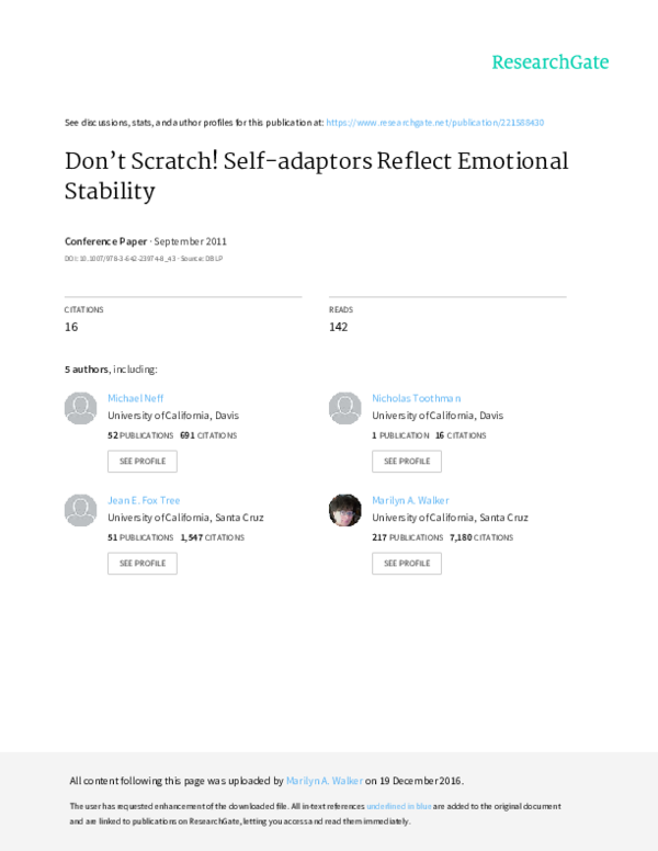 (PDF) Don’t Scratch! Self-adaptors Reflect Emotional Stability