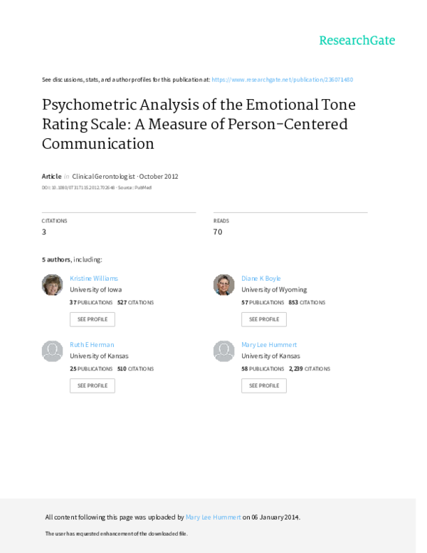 (PDF) Psychometric Analysis of the Emotional Tone Rating Scale: A ...