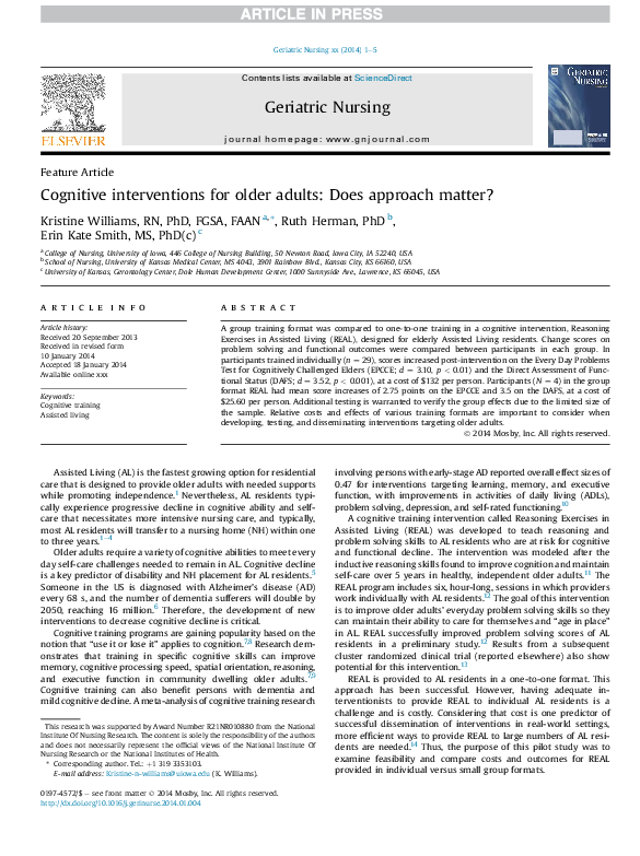 (PDF) Cognitive interventions for older adults: Does approach matter?