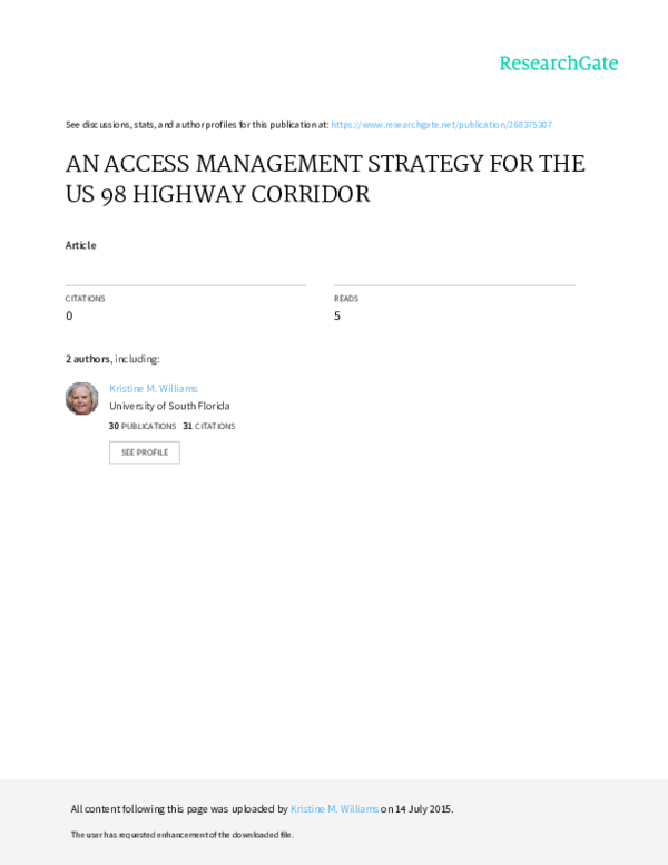 (PDF) An Access Management Strategy for the Us 98 Highway Corridor