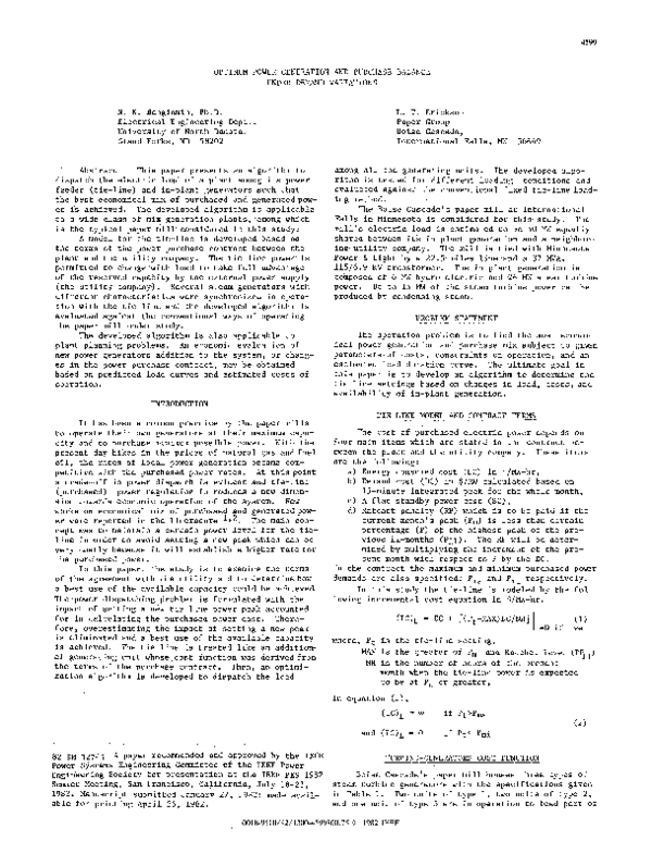 (PDF) Optimum Power Generation and Purchase Balance Under Demand Variations