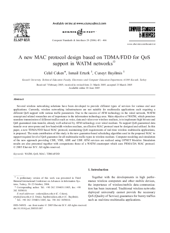 Pdf A New Mac Protocol Design Based On Tdmafdd For Qos Support In
