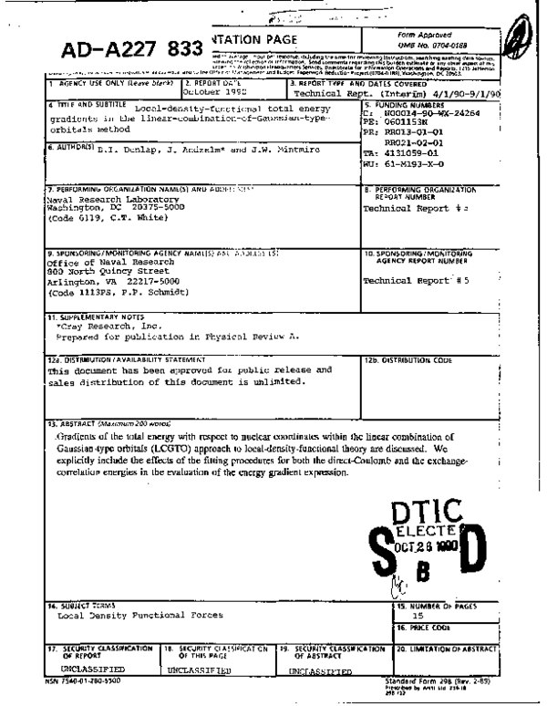 Pdf Local Density Functional Total Energy Gradients In The Linear Combination Of Gaussian Type