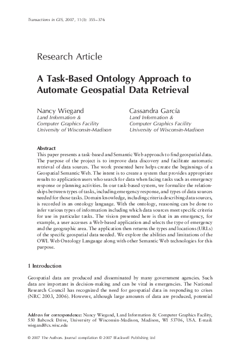 Pdf A Task‐based Ontology Approach To Automate Geospatial Data Retrieval