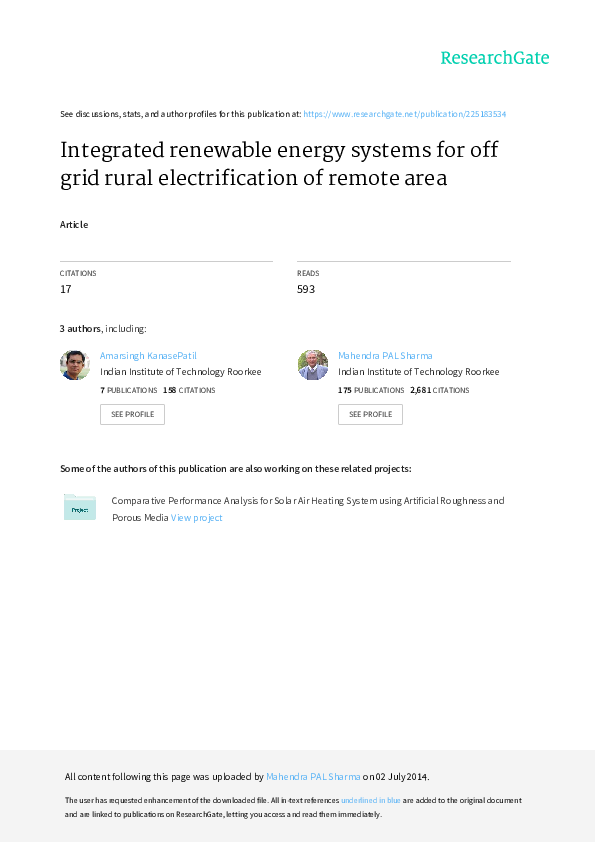 (PDF) Integrated renewable energy systems for off grid rural ...