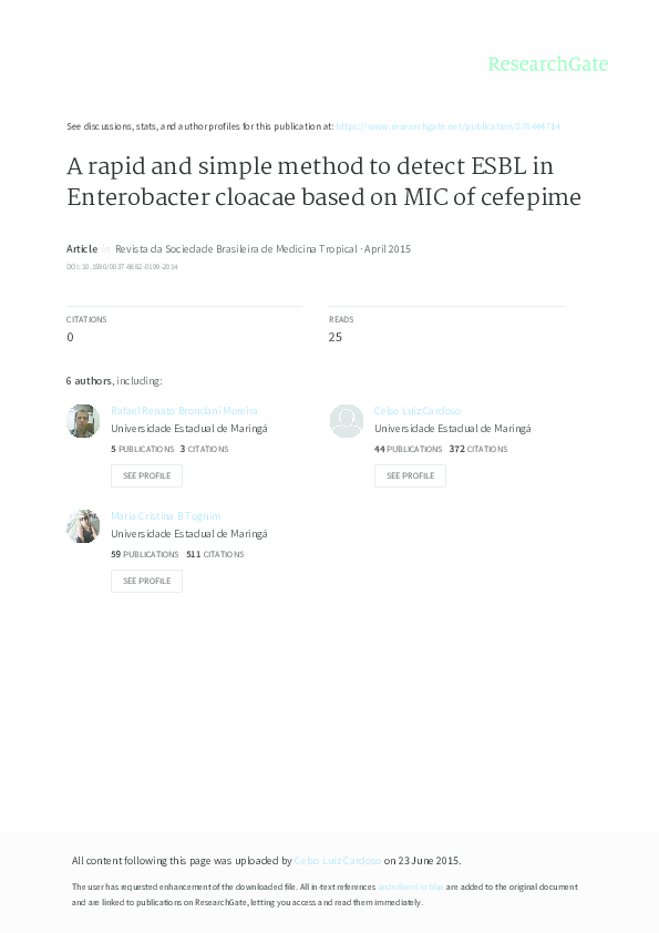 (PDF) A rapid and simple method to detect ESBL in Enterobacter cloacae ...