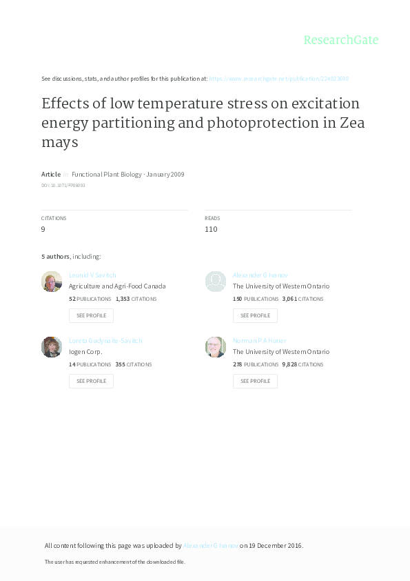 (PDF) Effects of low temperature stress on excitation energy ...