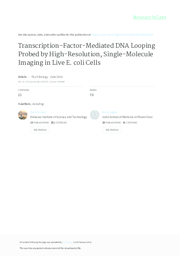 (PDF) Live Imaging of CI-Mediated DNA Looping in E. coli