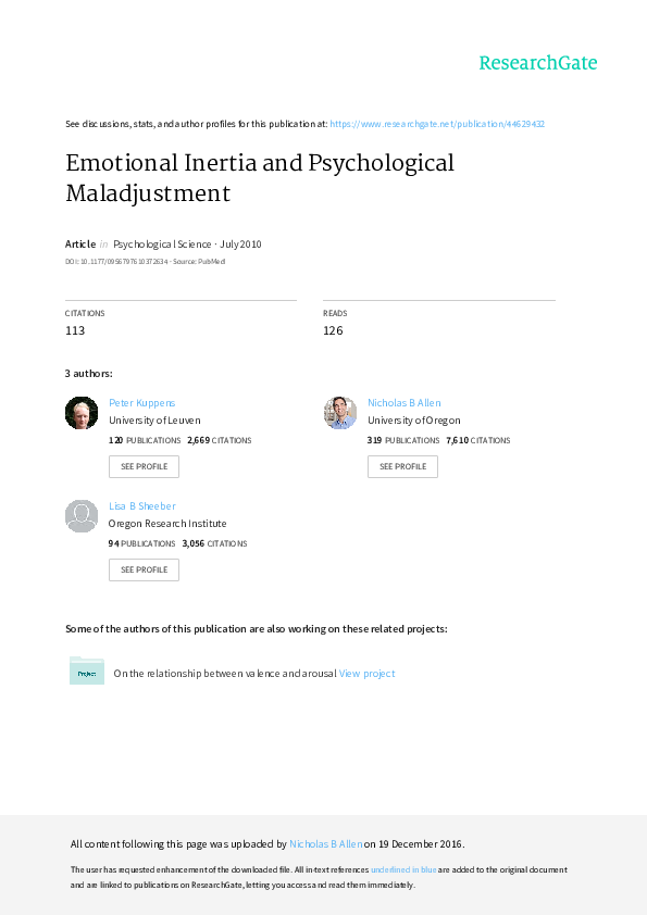 (PDF) Emotional inertia and psychological maladjustment