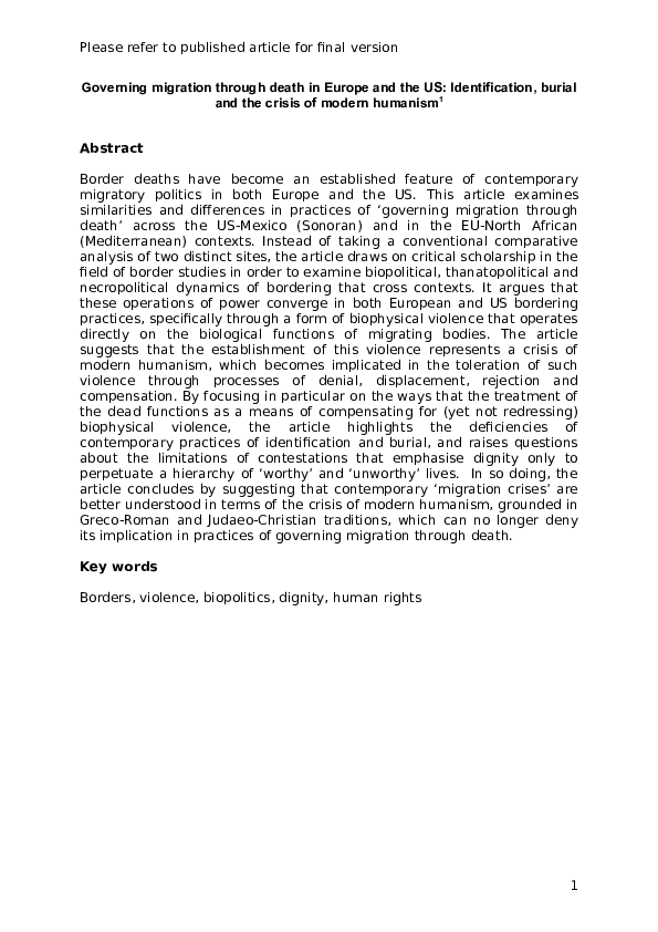 (DOC) EJIR Governing migration through death in Europe and the US ...