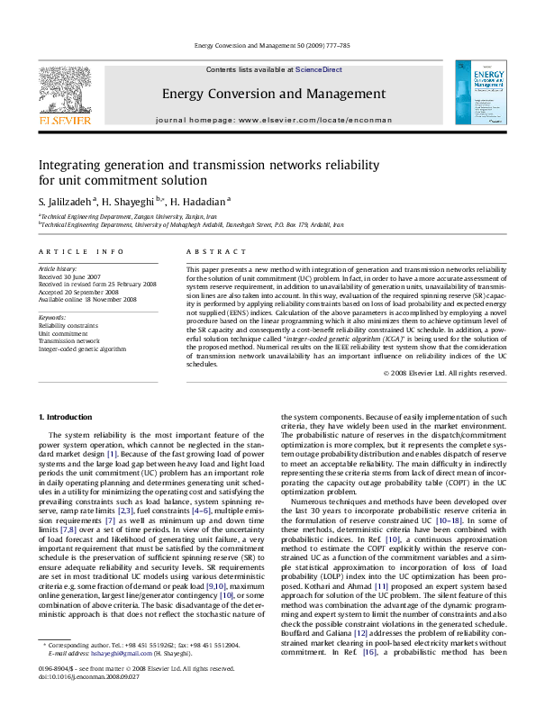 Pdf Integrating Generation And Transmission Networks Reliability For Unit Commitment Solution