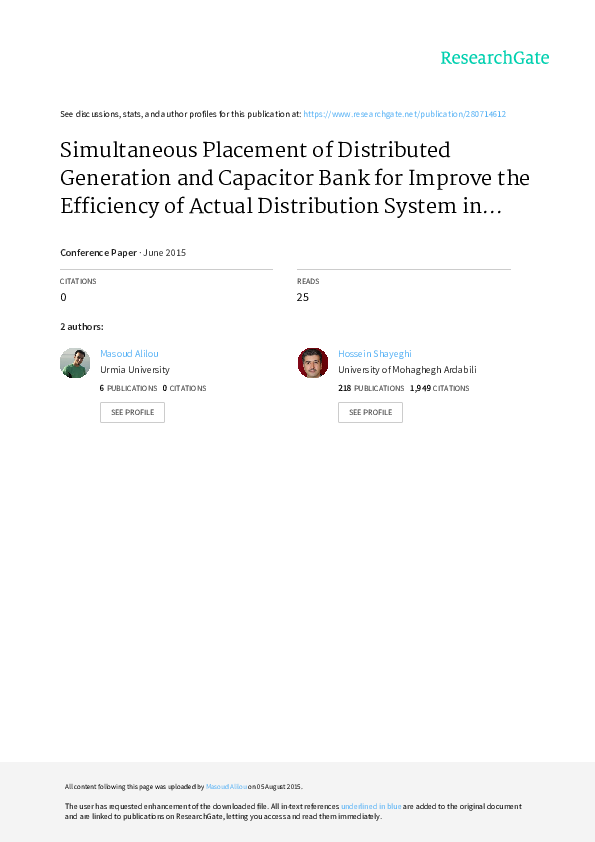 (PDF) Simultaneous Placement of Distributed Generation and Capacitor Bank for Improve the ...