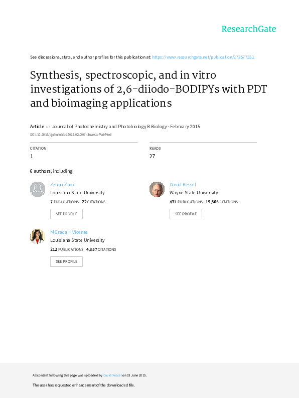(PDF) Synthesis, spectroscopic, and in vitro investigations of 2,6-diiodo-BODIPYs with PDT and ...