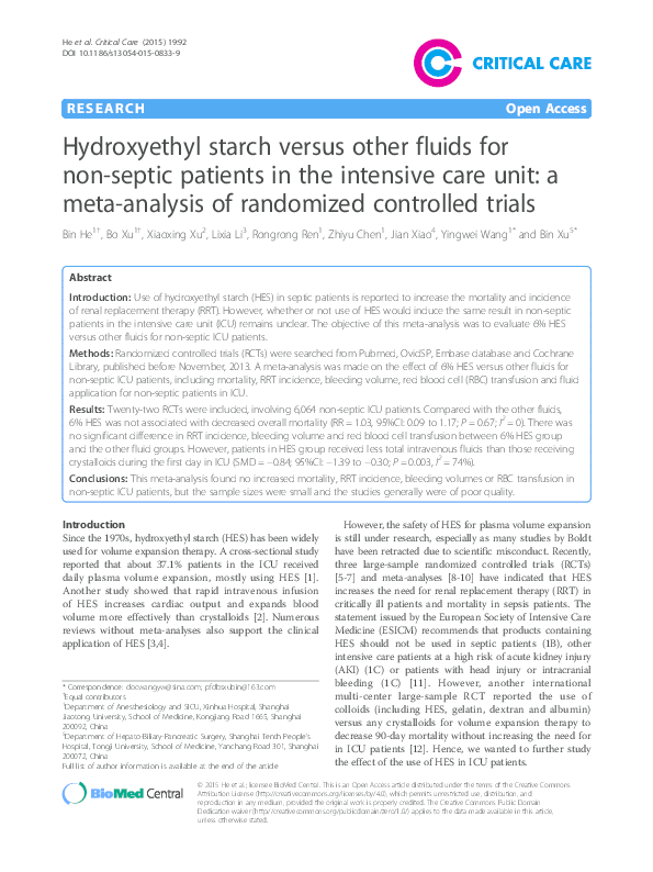 (PDF) Hydroxyethyl starch versus other fluids for non-septic patients ...