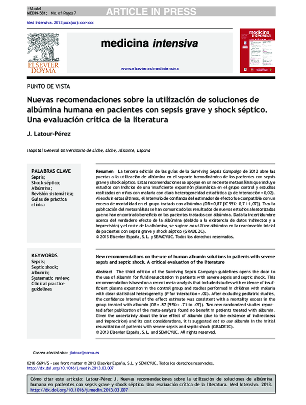 (PDF) NUEVAS RECOMENDACIONES DE LA ALBUMINA