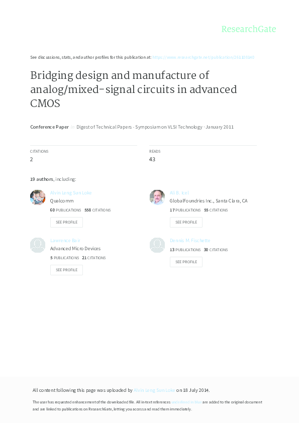(PDF) Bridging design and manufacture of analog/mixed-signal circuits in advanced CMOS