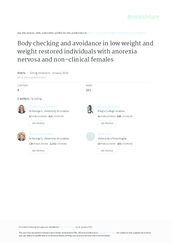 (PDF) Body checking and avoidance in low weight and weight restored ...