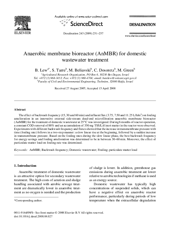 (PDF) Anaerobic membrane bioreactor (AnMBR) for domestic wastewater ...