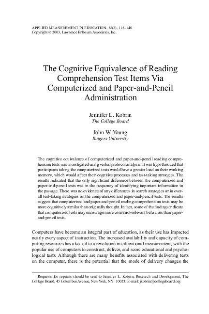 (PDF) The Cognitive Equivalence of Reading Comprehension Test Items Via ...