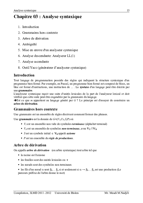 (PDF) Chapitre 03 : Analyse syntaxique