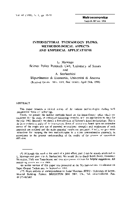 (PDF) Intersectoral technology flows. Methodological aspects and ...