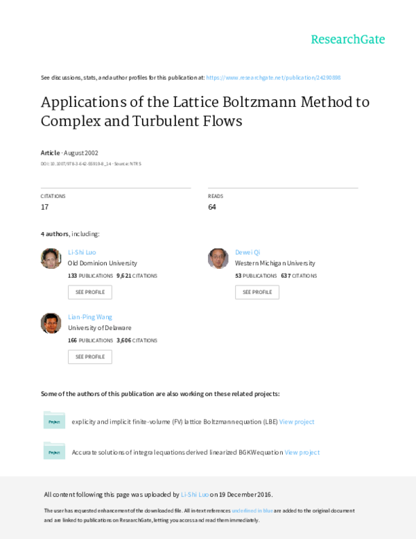 (PDF) Applications of the lattice Boltzmann method to complex and turbulent flows