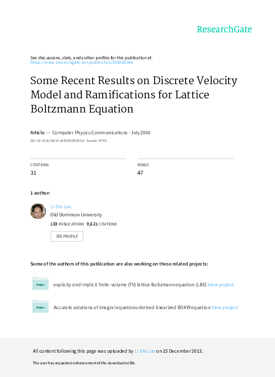 (PDF) Some recent results on discrete velocity models and ramifications ...