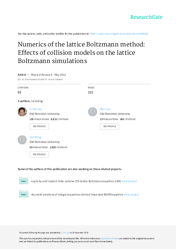 (PDF) Numerics of the lattice Boltzmann method: Effects of collision ...
