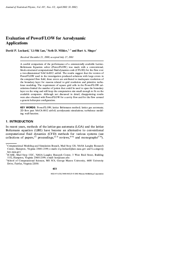 Pdf Evaluation Of The Lattice Boltzmann Equation Solver Powerflow For Aerodynamic Applications