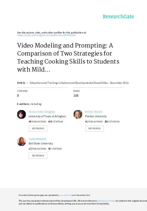 (PDF) Video modeling and prompting: A comparison of two strategies for ...