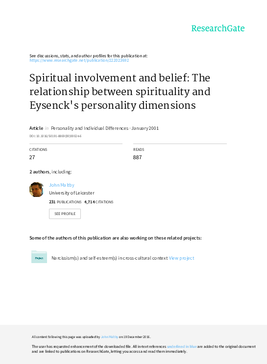 (PDF) Spiritual involvement and belief: The relationship between ...