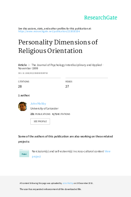 (PDF) Personality dimensions of religious orientation