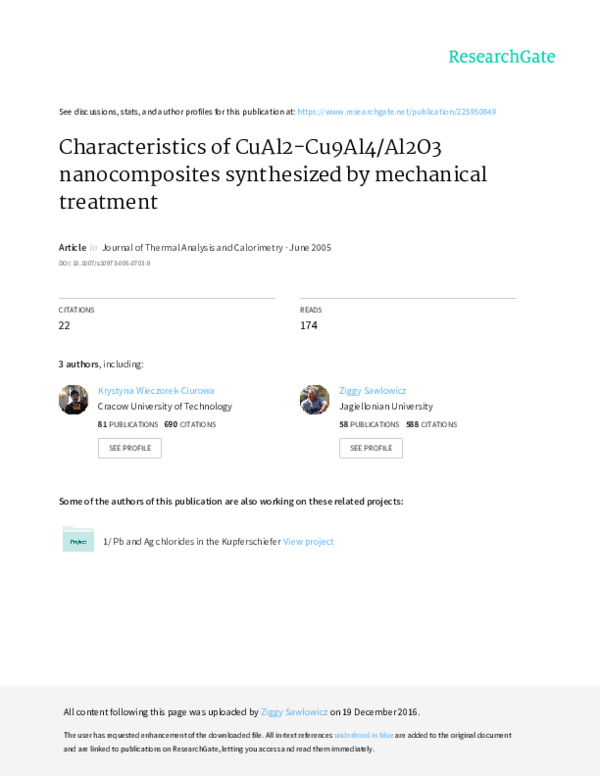 (PDF) Characteristics of CuAl2-Cu9Al4/Al2O3 nanocomposites synthesized ...
