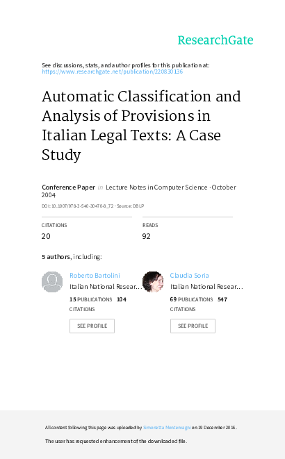 (PDF) Automatic classification and analysis of provisions in italian ...